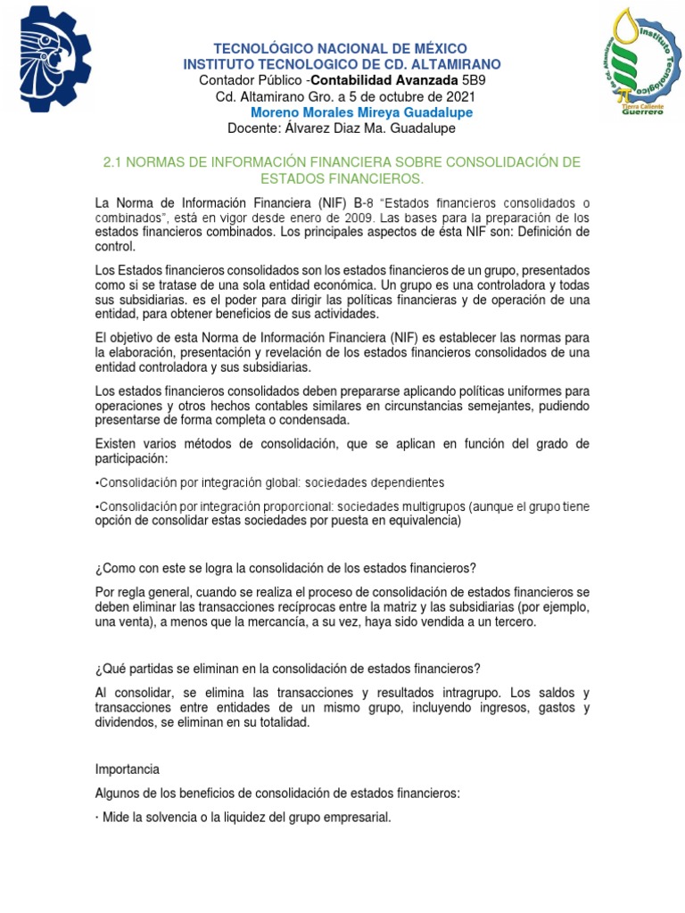 NIF B-8 establece normas para consolidación de estados financieros ...