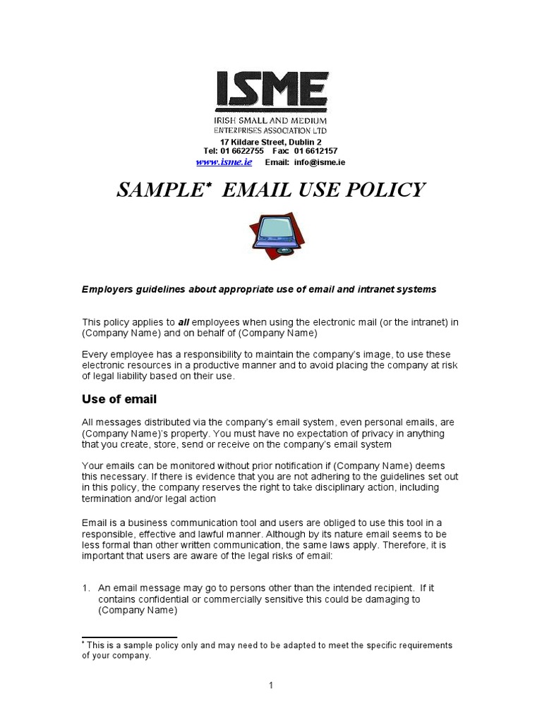 Sample Email Policy | PDF | Mail | Legal Liability