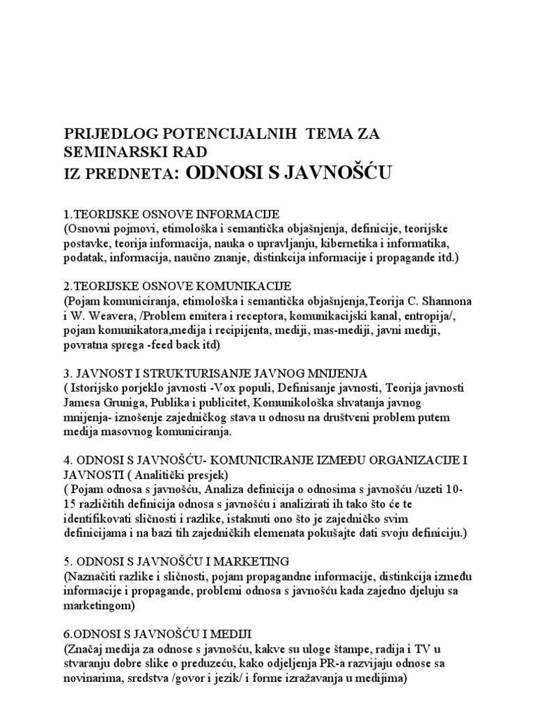 Teme Za Seminarski | PDF