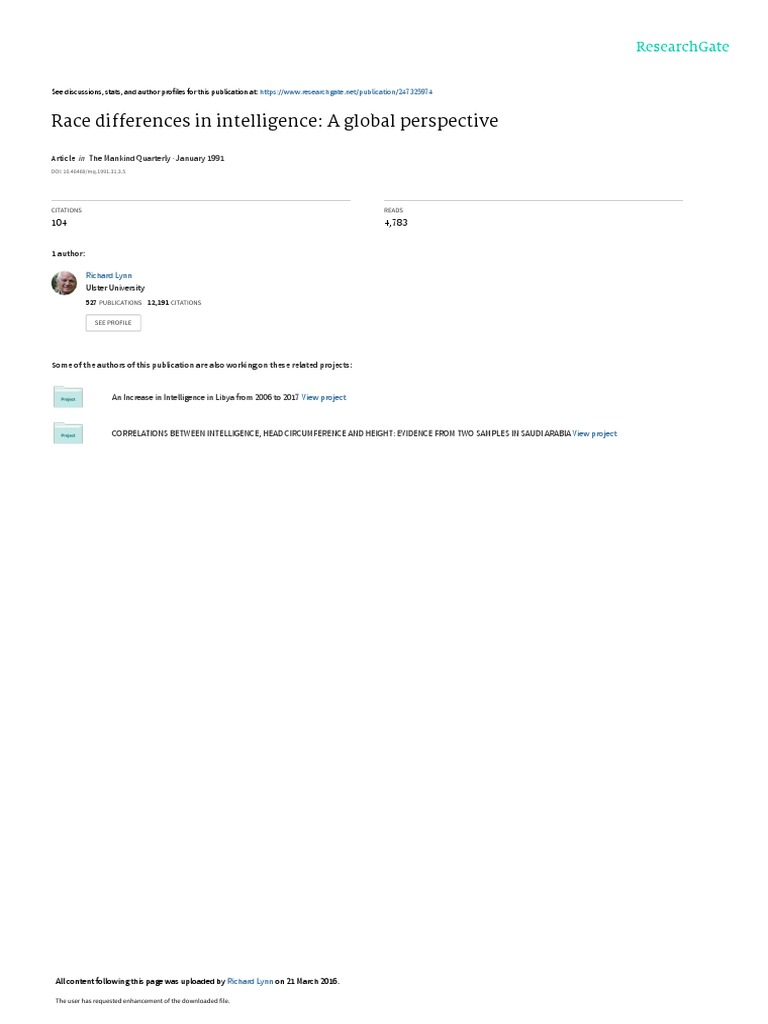 Race Differences in Intelligence A Global Perspect | PDF | Intelligence ...