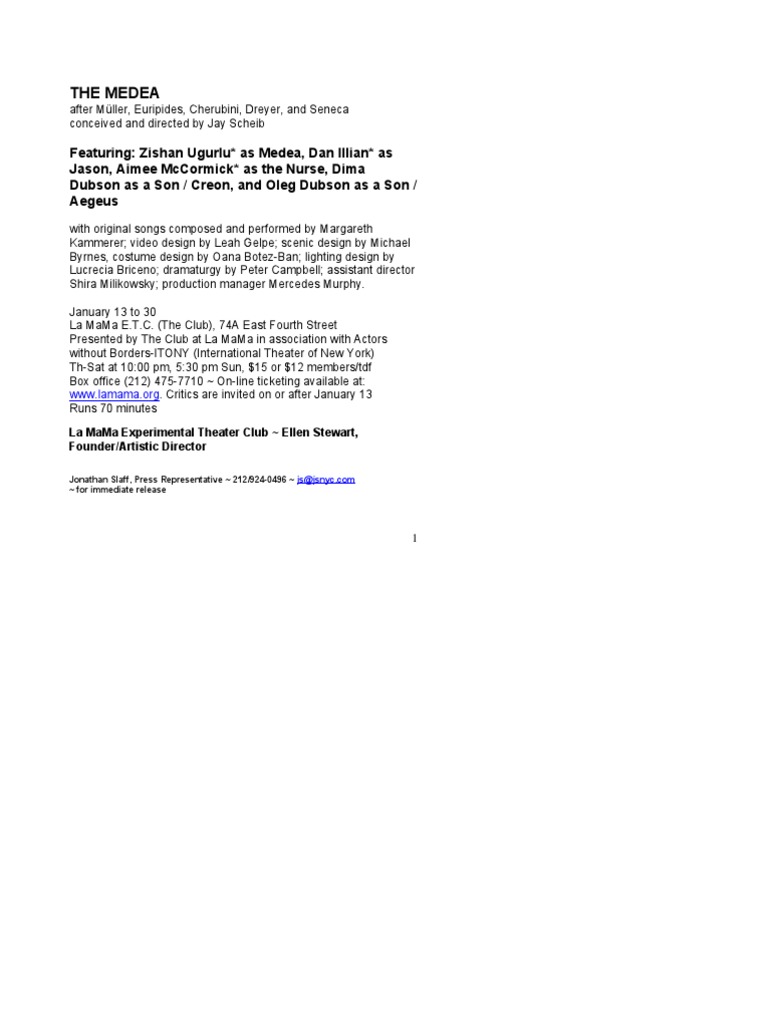 Stageplay For The Medea | PDF | Jason | Bride