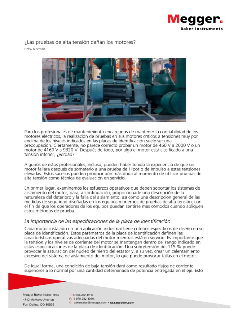 Megger-Baker-Pruebas de Alta Tension Dañan Los Motores | PDF