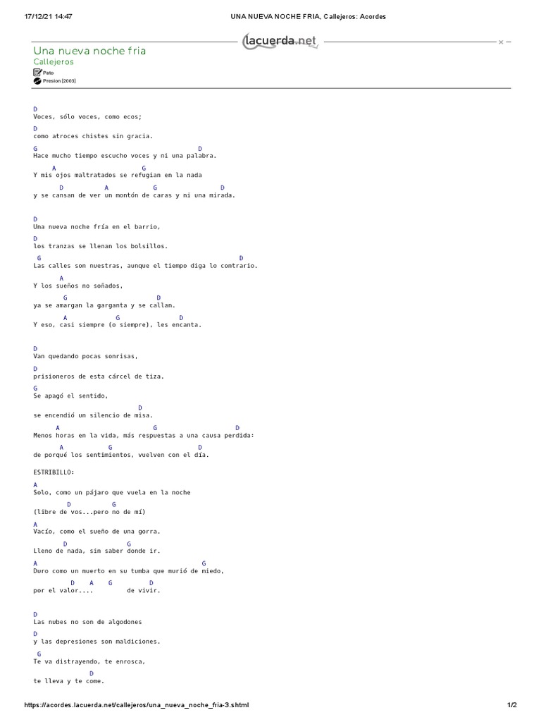 Una Nueva Noche Fria, Callejeros | PDF