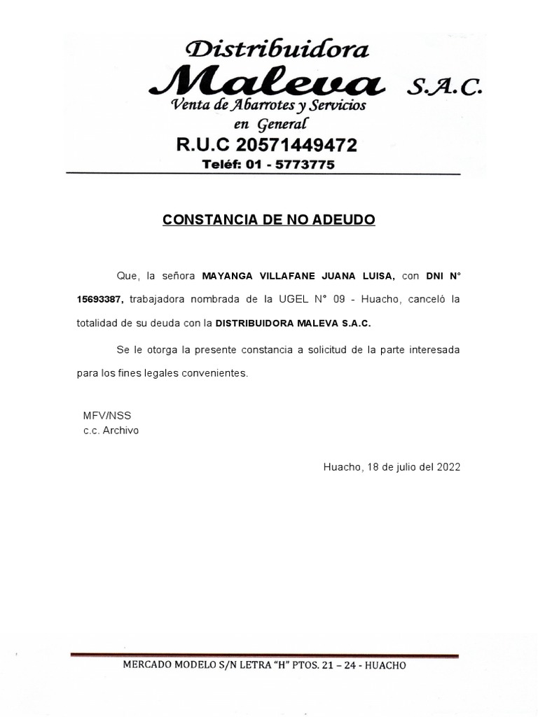 Constancia de No Adeudo | PDF