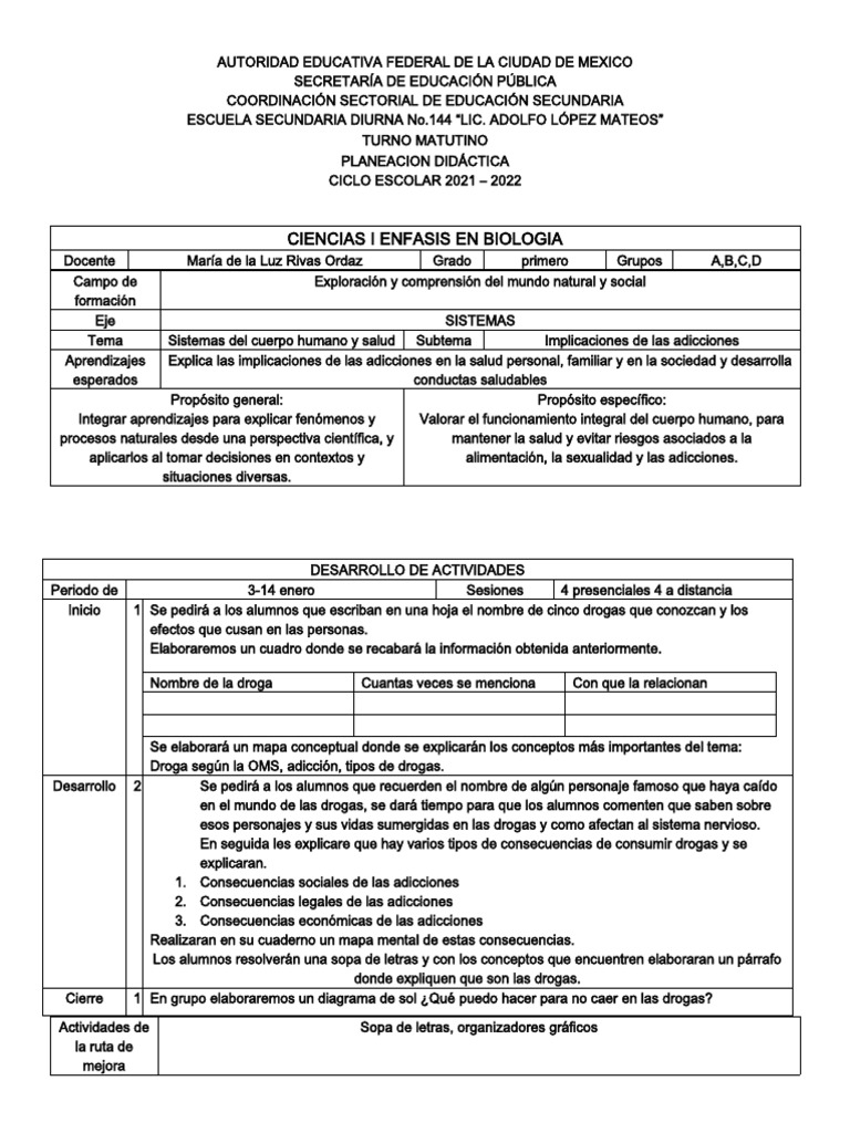Actividades sobre Adicciones en Secundaria | PDF | Educación Secundaria ...