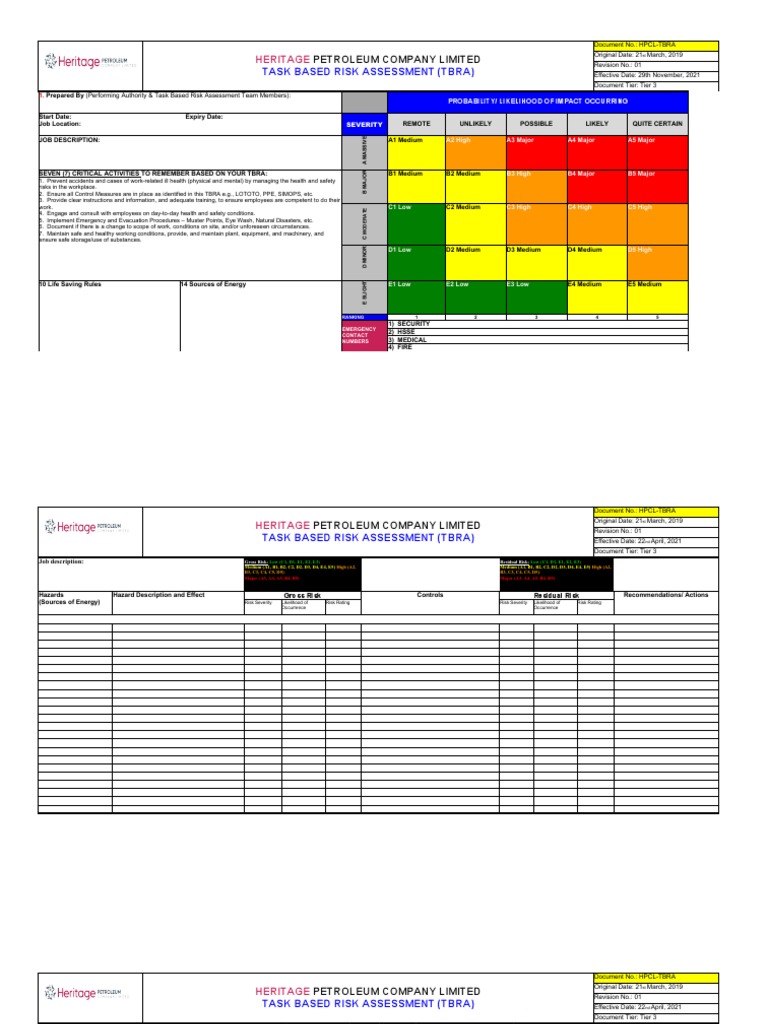 Task-Based Risk Assessment Guide | PDF | Occupational Safety And Health ...