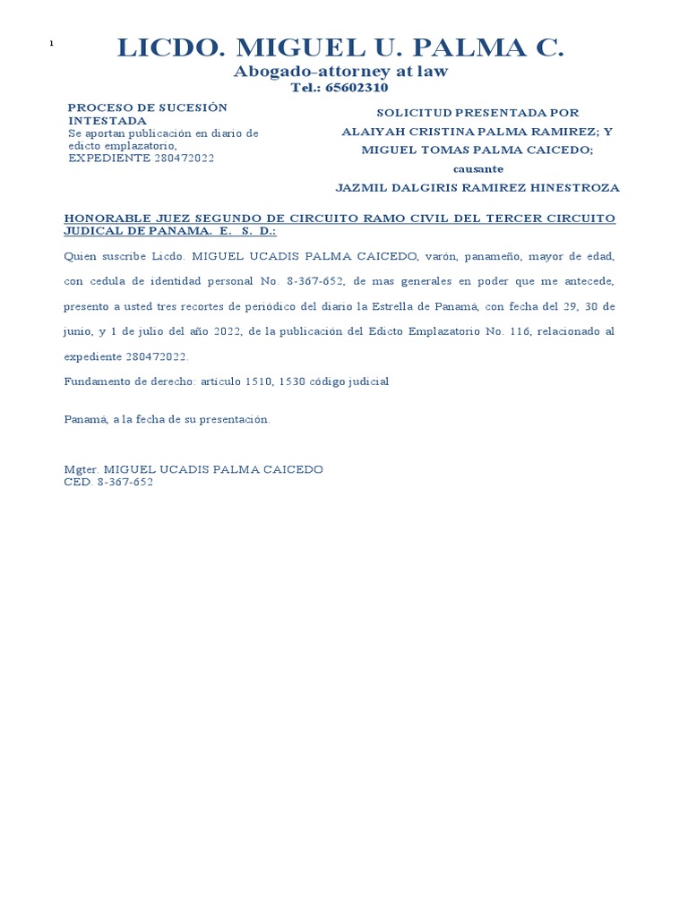 Escrito de Presentacion de Edicto en Periodico | PDF | Viajes y turismo ...