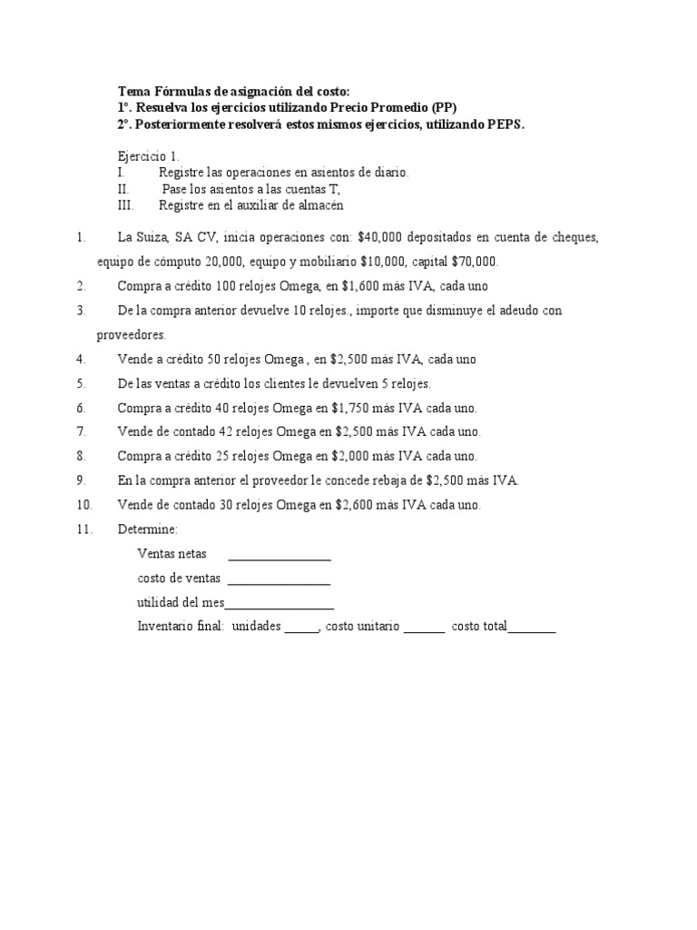 Ejercicios Peps y Promedio | PDF | Economias | Servicios financieros