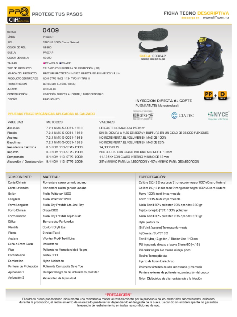 Ficha Tecnica 0409 | PDF | Poliuretano | Calzado