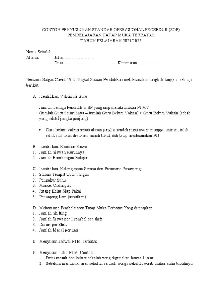 Contoh Standar Operasional Prosedur | PDF