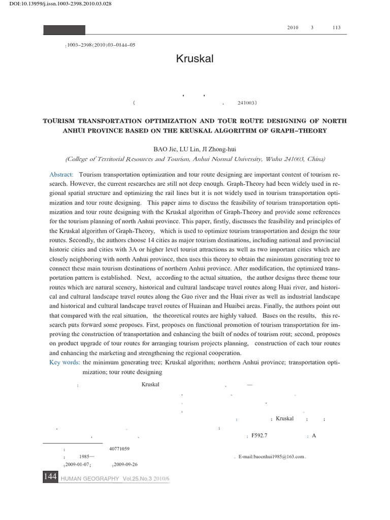 Tourism Transportation Optimization and Tour Route Designing of North ...