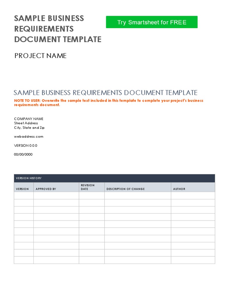 IC Sample Business Requirements Document Template 11238 PDF | Download ...