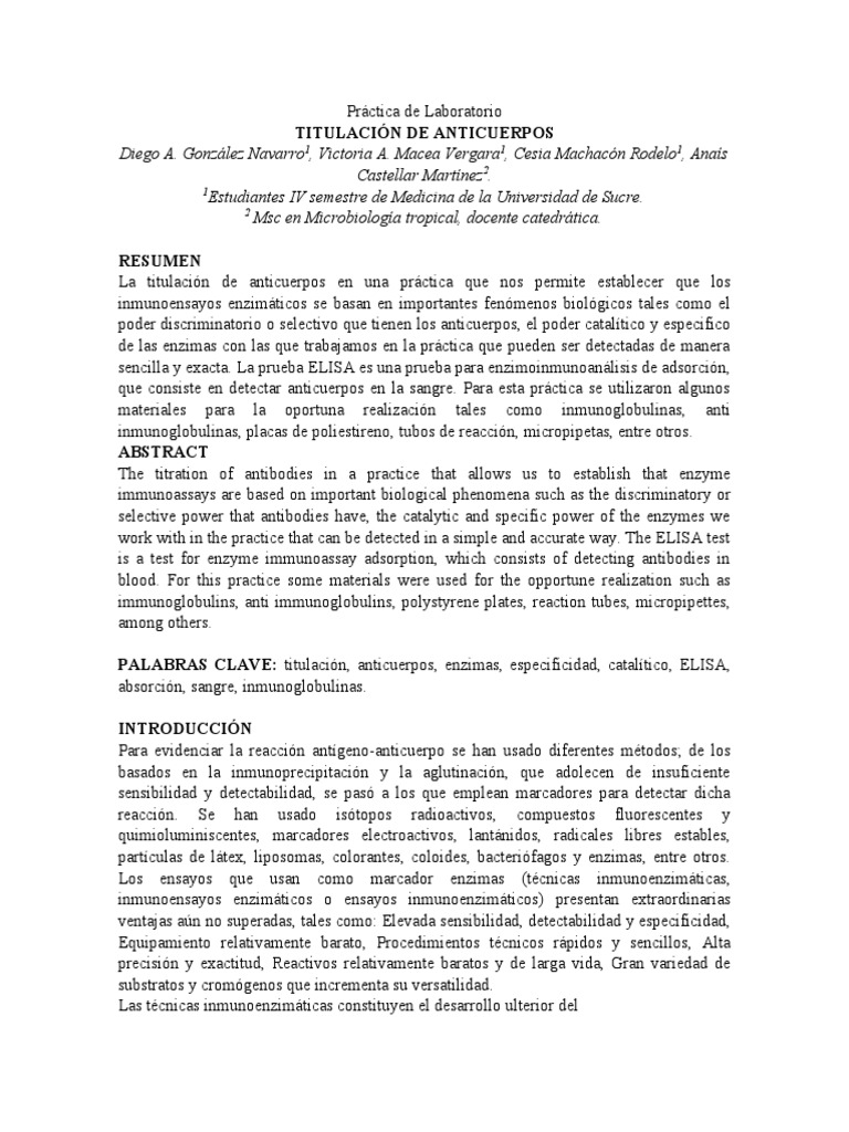 Práctica de Laboratorio ELISA+ | PDF | Elisa | Sistema inmune