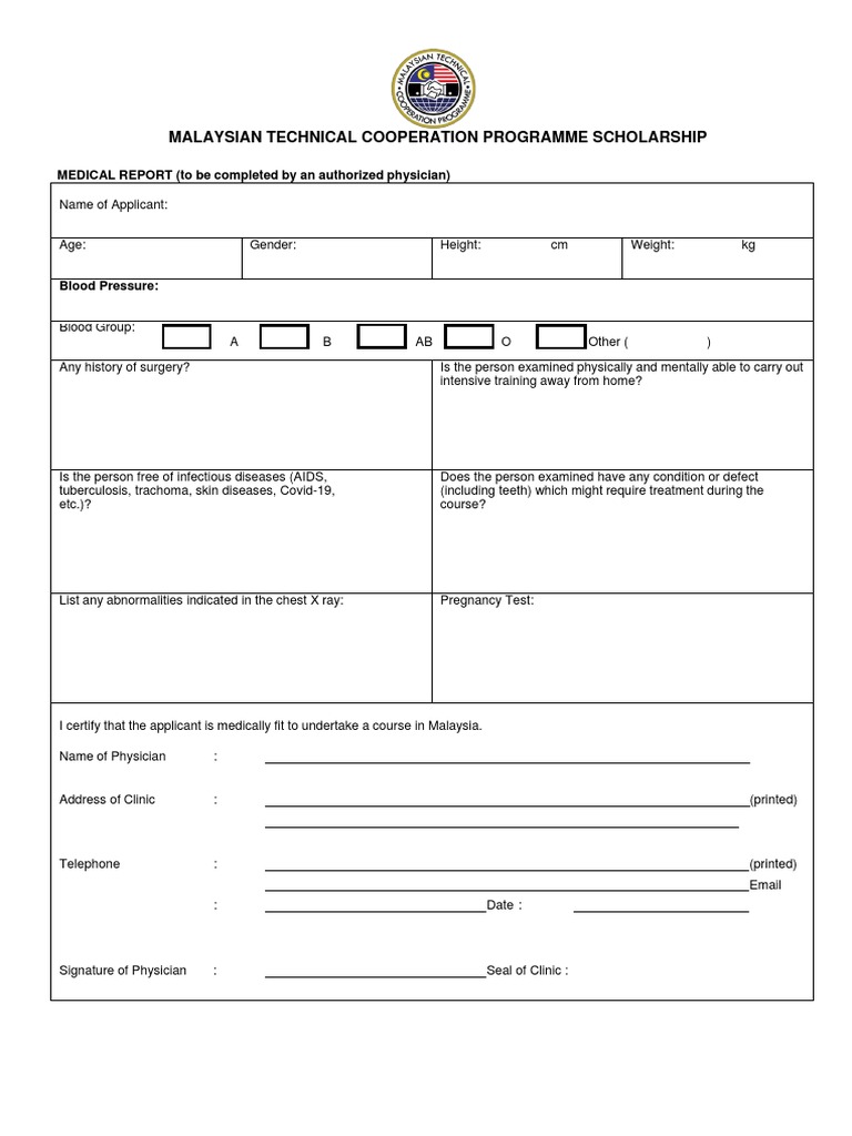 MTCP Scholarship Medical Report Form | PDF | Science & Mathematics