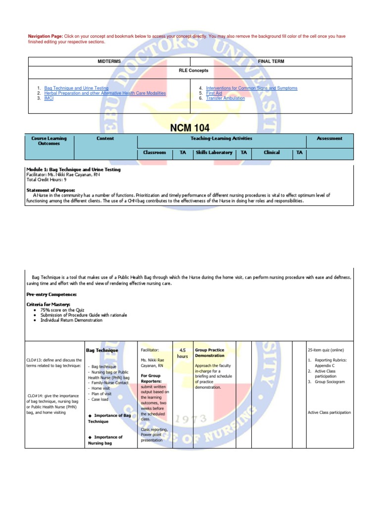 NCM 104 Rle Learning Plan | PDF | Nursing | Alternative Medicine
