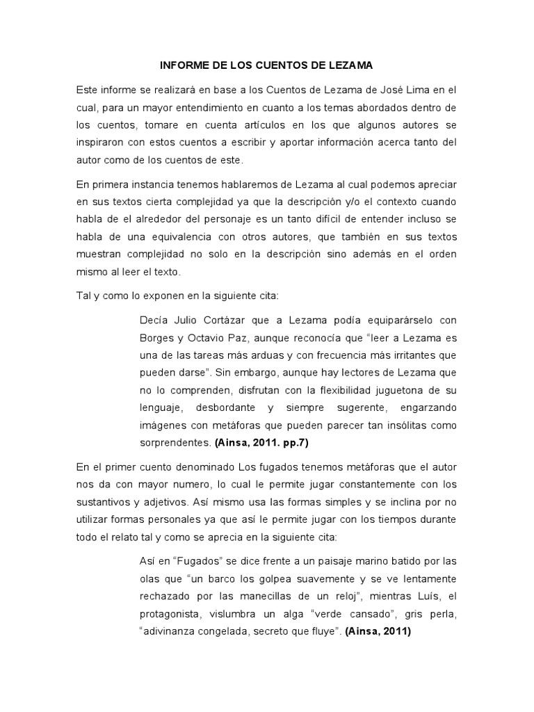 Informe de Los Cuentos de Lezama | PDF