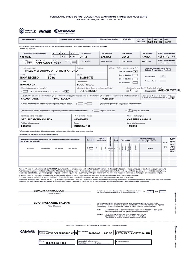 Formulario Colsubsidio | PDF