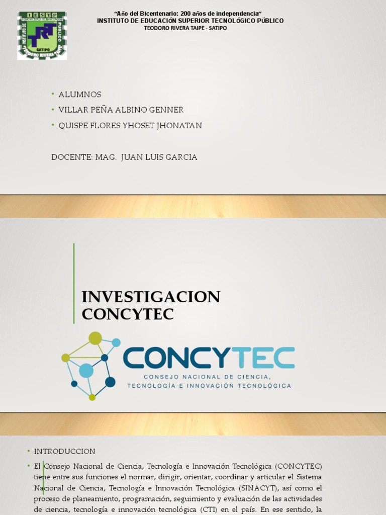 Investigacion Concytec | PDF | Institución | Educación más alta
