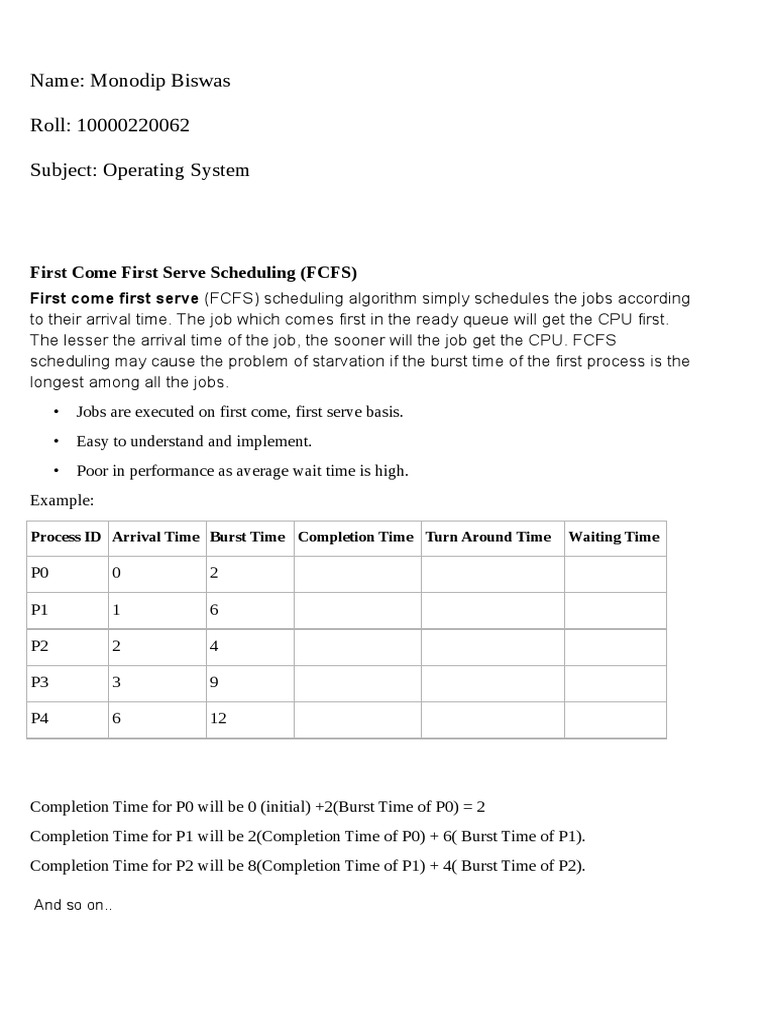 An Analysis of Operating System Scheduling Algorithms: First Come First ... An Analysis of Operating System Scheduling Algorithms: First Come First ...