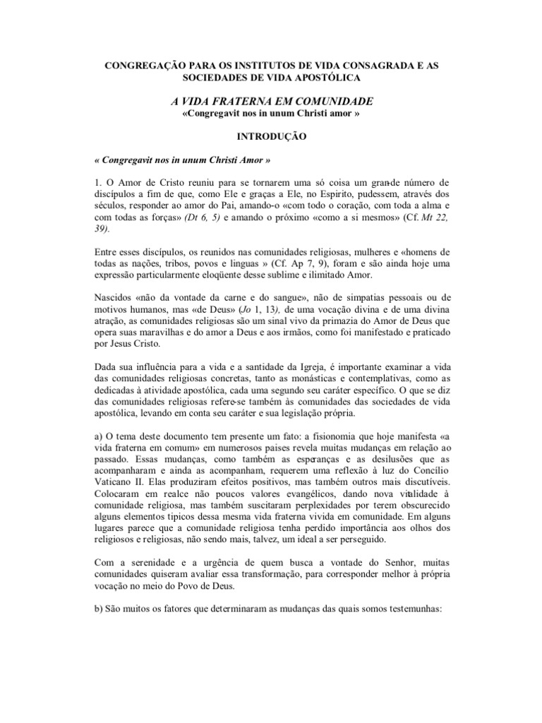 A Vida Fraterna em Comunidade | PDF | Oração | Eucaristia A Vida Fraterna em Comunidade | PDF | Oração | Eucaristia