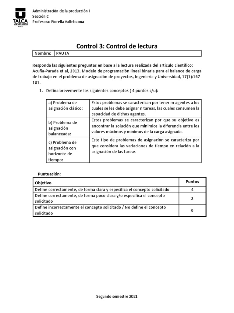 Pauta Control 3 | PDF | Gestión de proyectos | Toma de decisiones Pauta Control 3 | PDF | Gestión de proyectos | Toma de decisiones