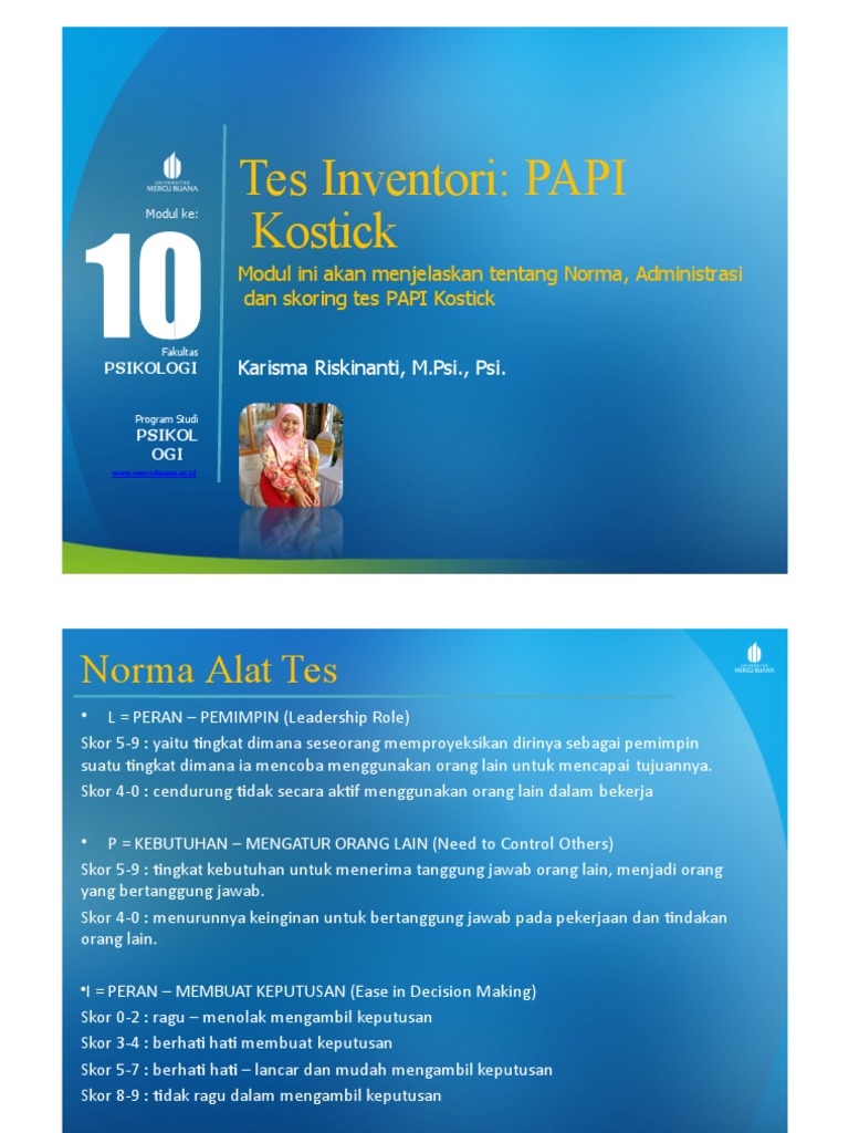 Tes Inventori Papi Kostick | PDF | Karier & Perkembangan | Pengembangan ...