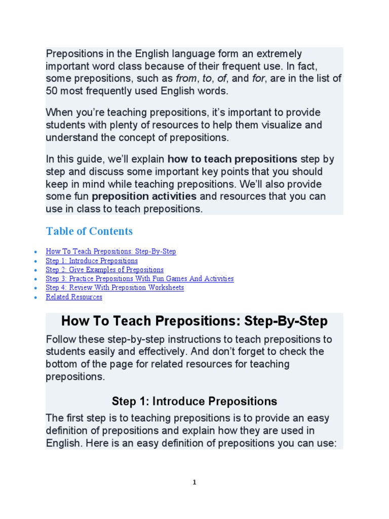 Prepositions in The English Language Form An Extremely Important Word ...