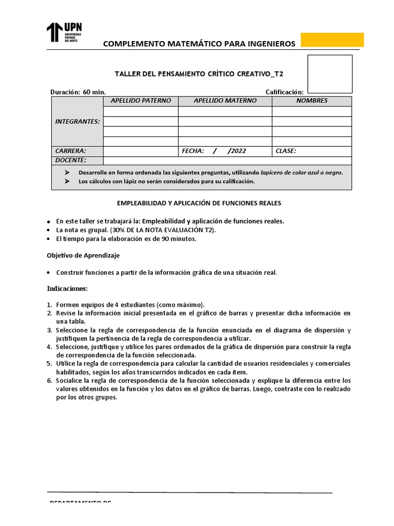 Taller de Competencias TPCC - T2 | PDF | Función (Matemáticas) Taller de Competencias TPCC - T2 | PDF | Función (Matemáticas)