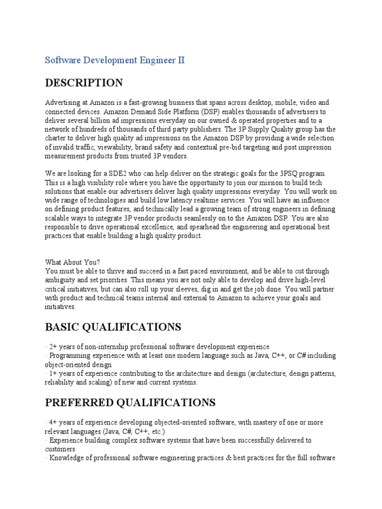 Sde2 JD | PDF | Software | Software Engineering