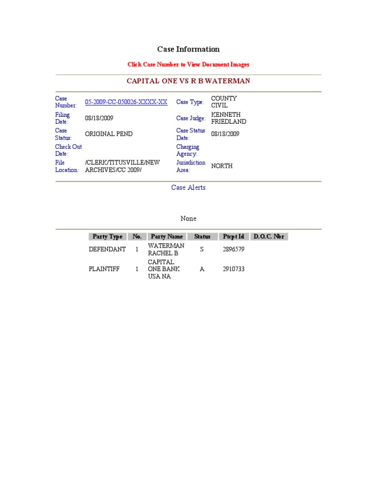 Capital One vs R.B. Waterman Case Details | PDF