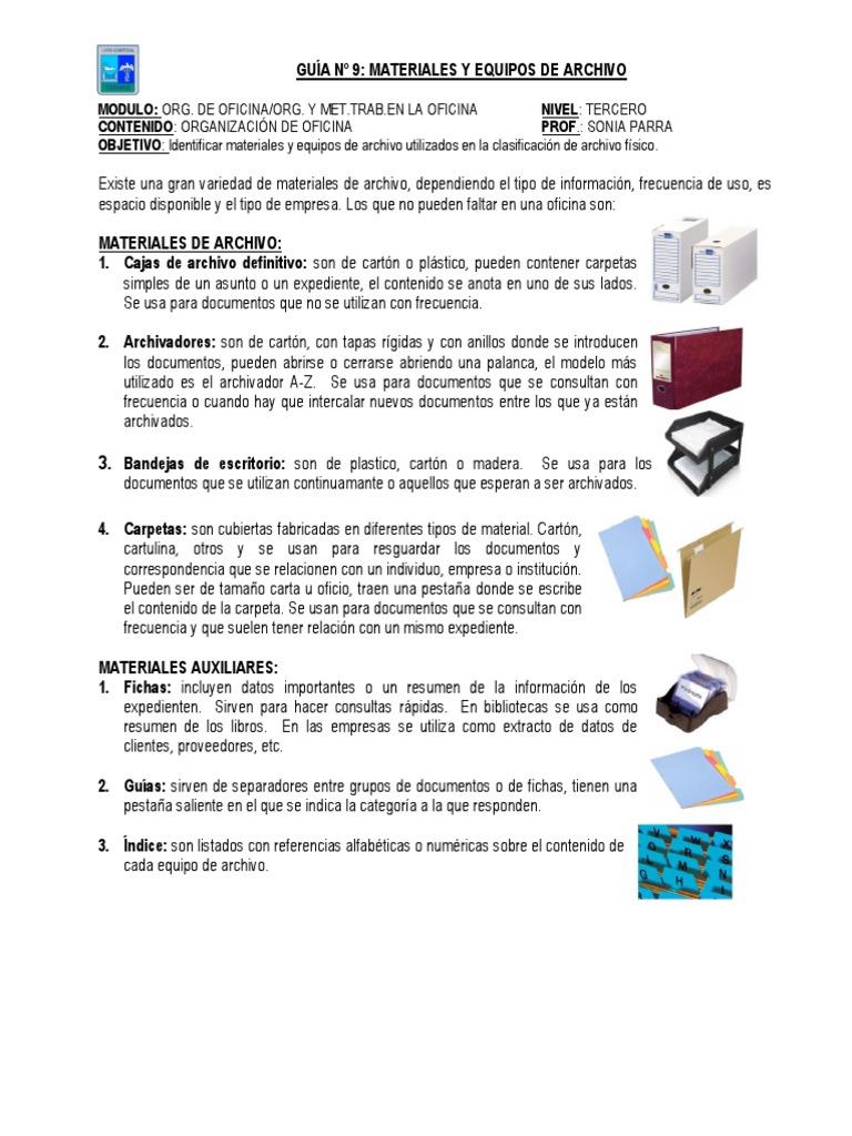 Guia 9.materiales y Equipos de Archivos | PDF | Archivo de computadora | Informática