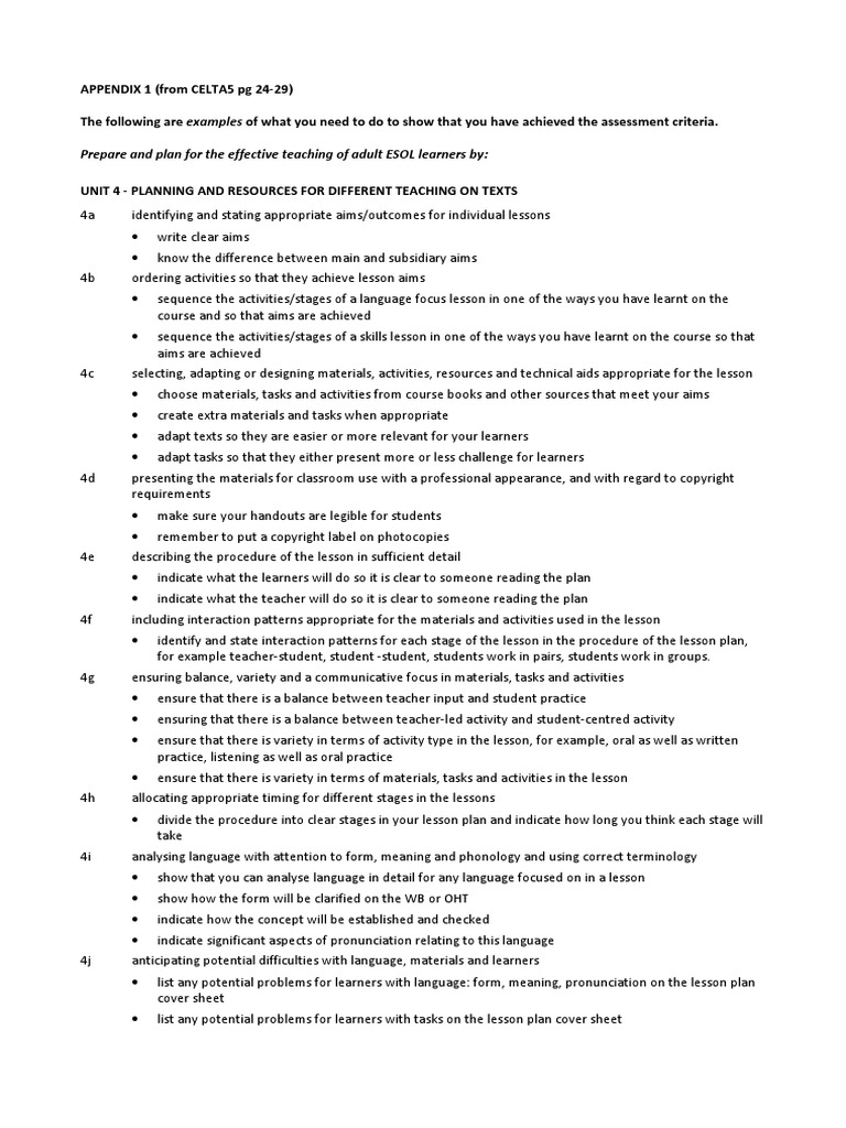 Cambridge CELTA Assessment Criteria - From CELTA5 PG 24 - 29 | PDF | Teaching Method | Learning
