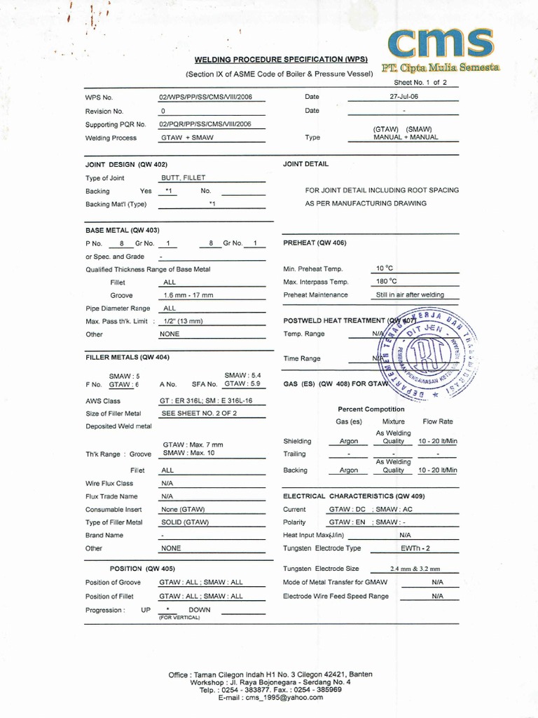 WPS GTAW SMAW SS 316 Pipa | PDF