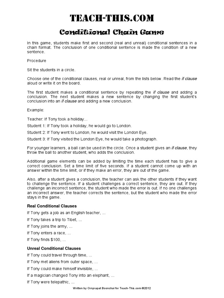 Conditional Chain Game | PDF