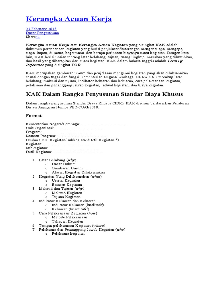 Kerangka Acuan Kerja Tor | PDF | Bisnis | Seni