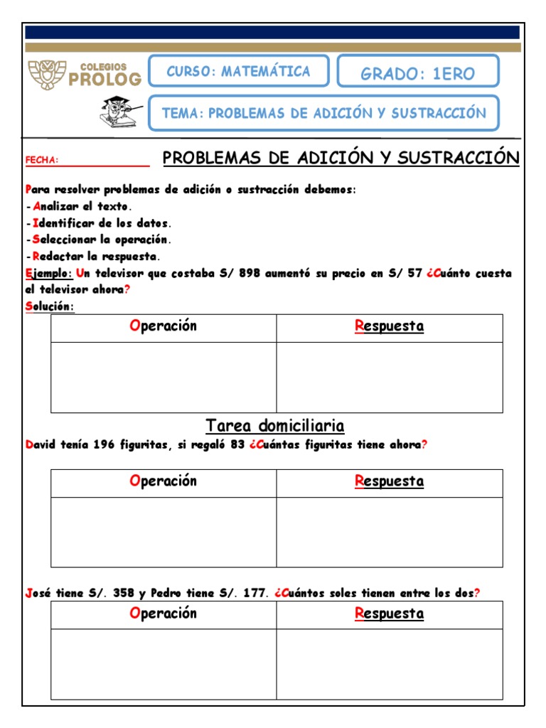Problemas de Adición y Sustracción | PDF