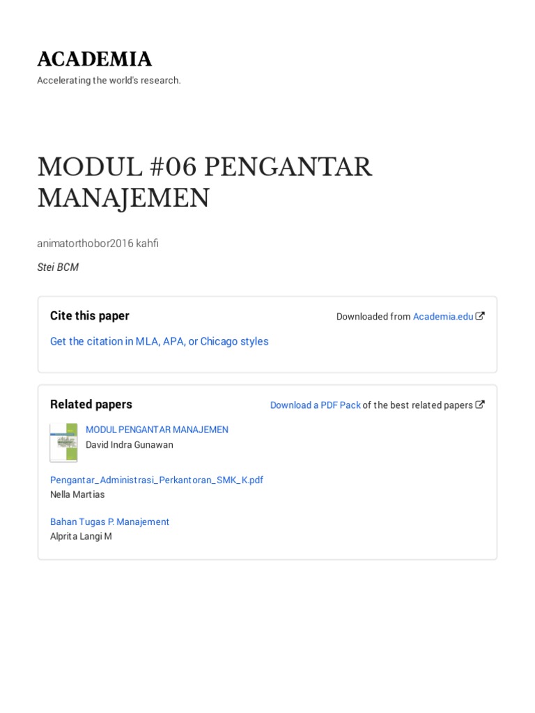 Modul 06 Pengantar Manajemen STEI BCM20200505 108244 1lpjhc6 With Cover Page v2 | PDF