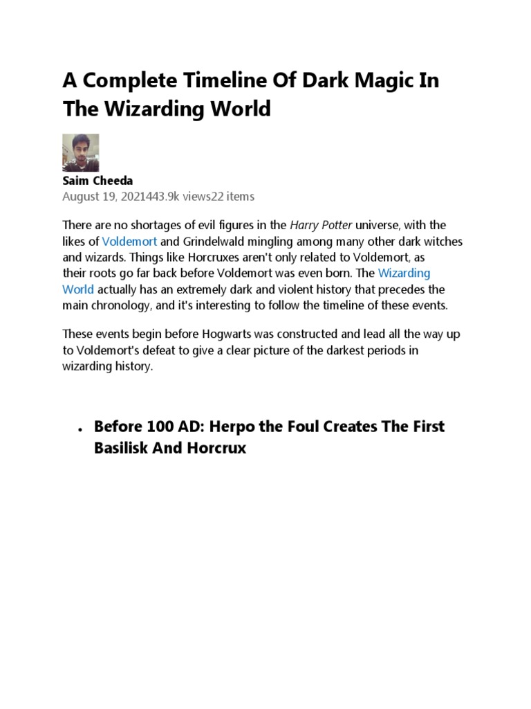 Dark Magic Timeline in Wizarding World | PDF | Contemporary Fantasy ...