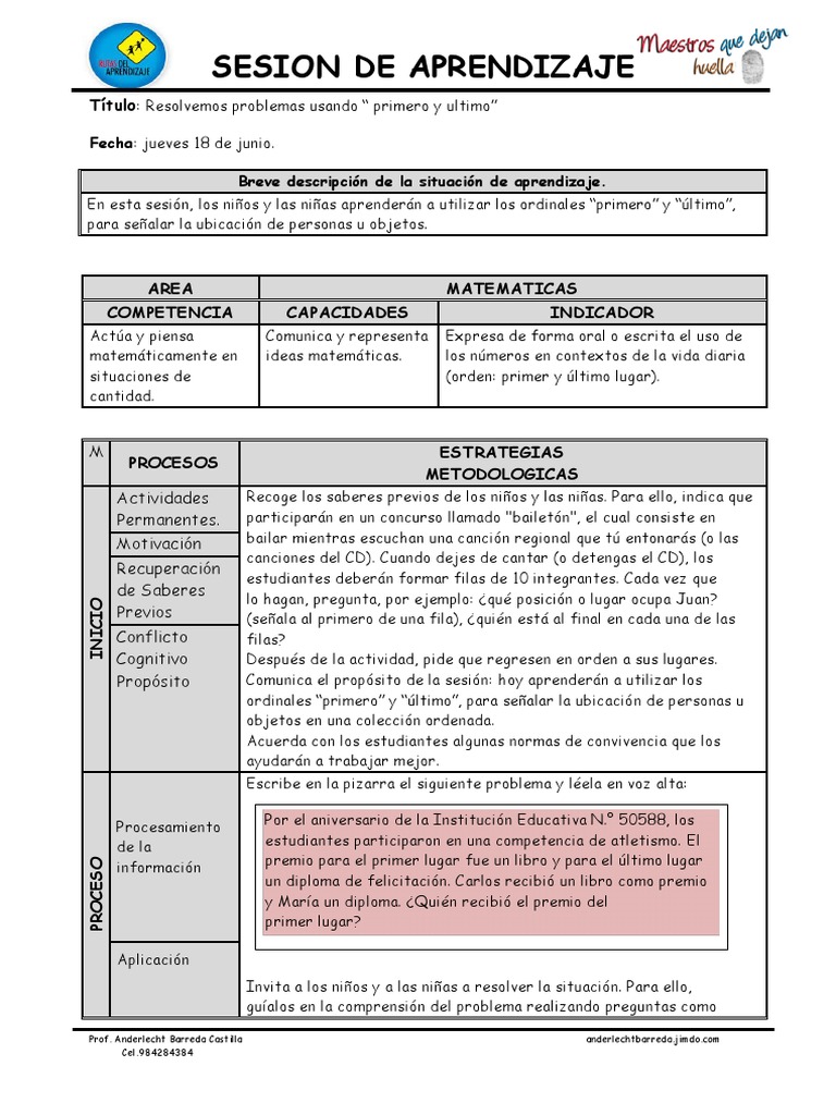 Aprendiendo "Primero y Último" en Preescolar | PDF | Aprendizaje ...