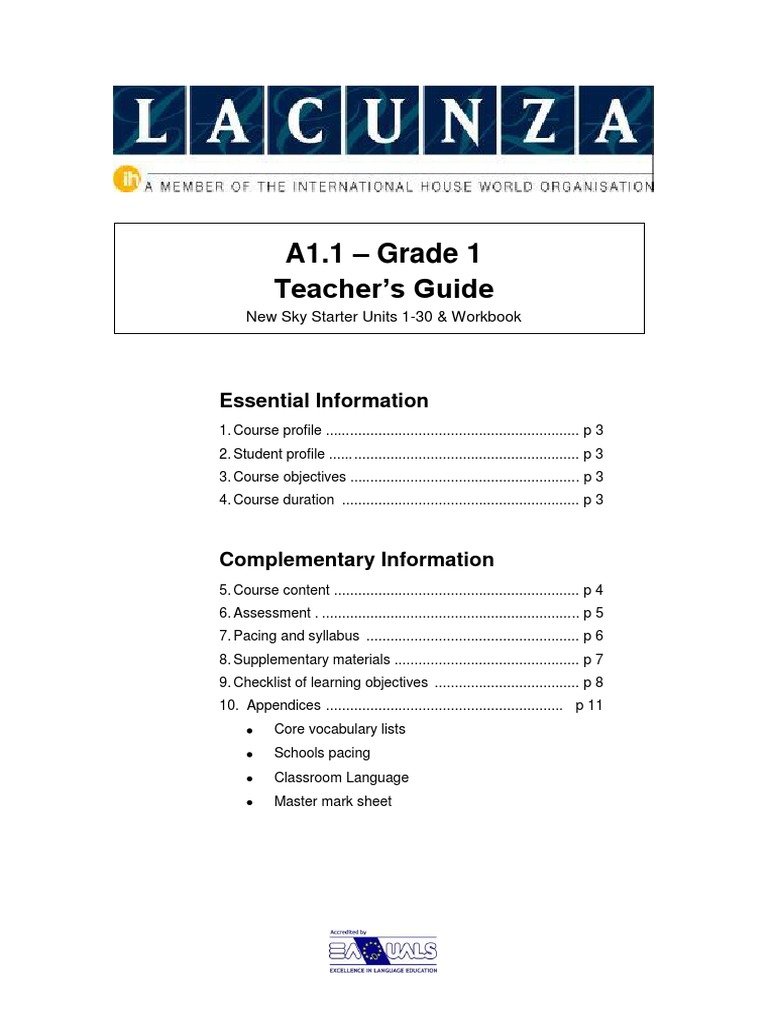 A1.1 Grade 1 Teachers Guide SKY Starter Basic | PDF | Vocabulary | Test ...