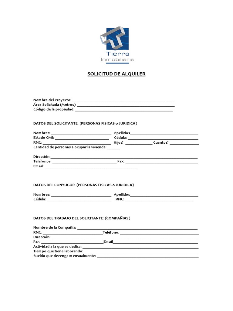SOLICITUD DE ALQUILER INMOBILIARIA Oficial | PDF | Economias