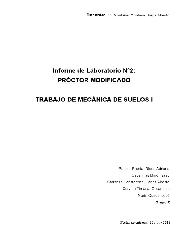 INFORME PROCTOR MODIFICADO - Final | PDF | Agua | Densidad
