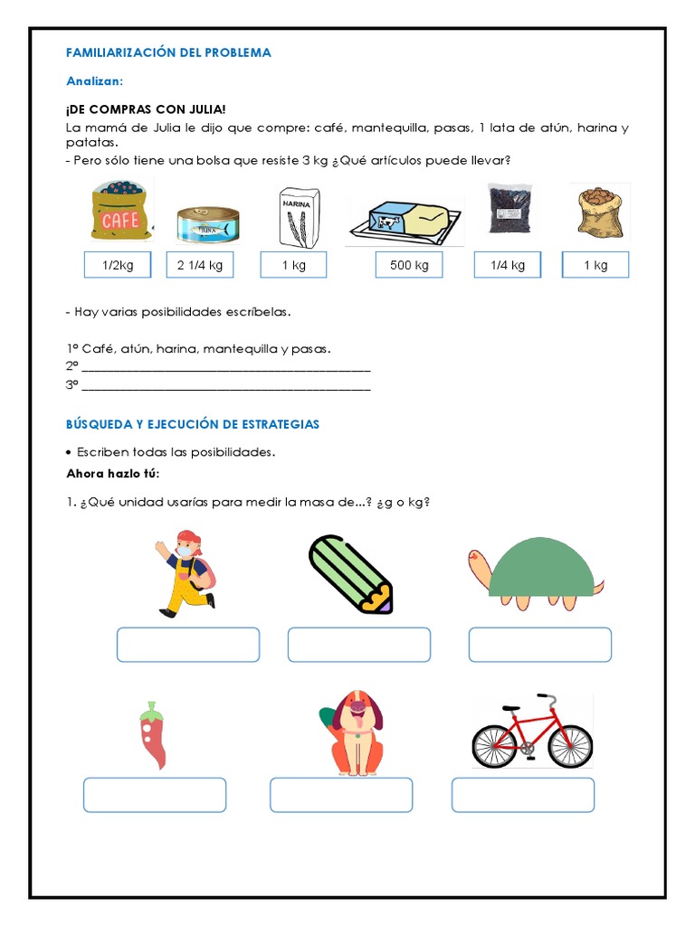 Actividades De Peso Para Primaria Pdf Kilogramo Alimentos