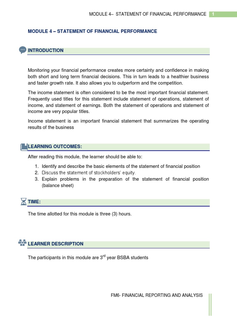 Module 4 Statement of Financial Performance For LMS | PDF | Dividend | Income Statement