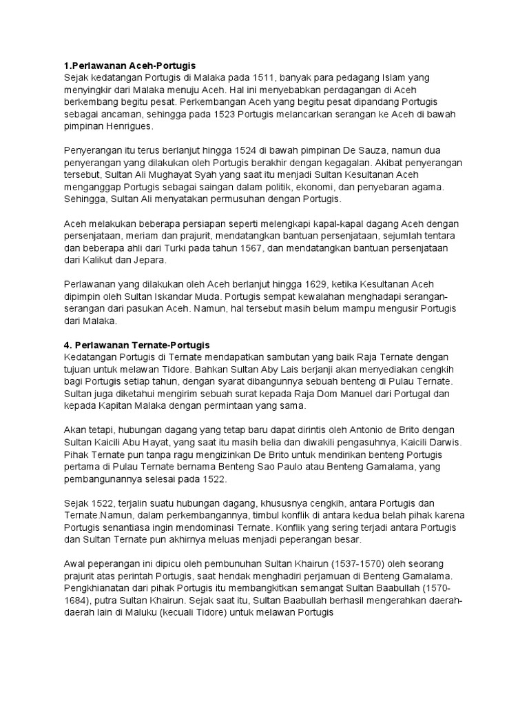 Perlawanan Aceh, Ternate Terhadap Portugis | PDF