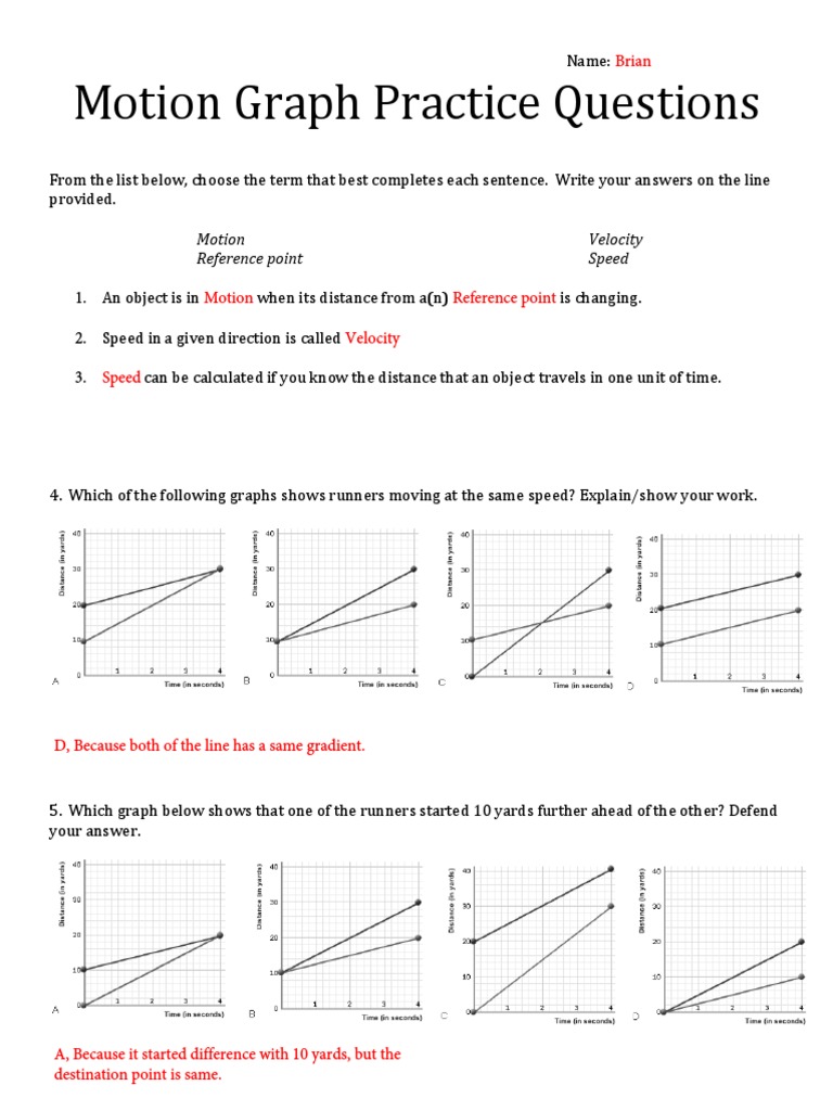 Motion Graph Practice Problems | PDF | Speed | Acceleration