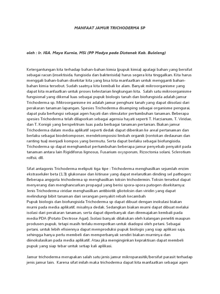 Manfaat Jamur Trichoderma SP | PDF