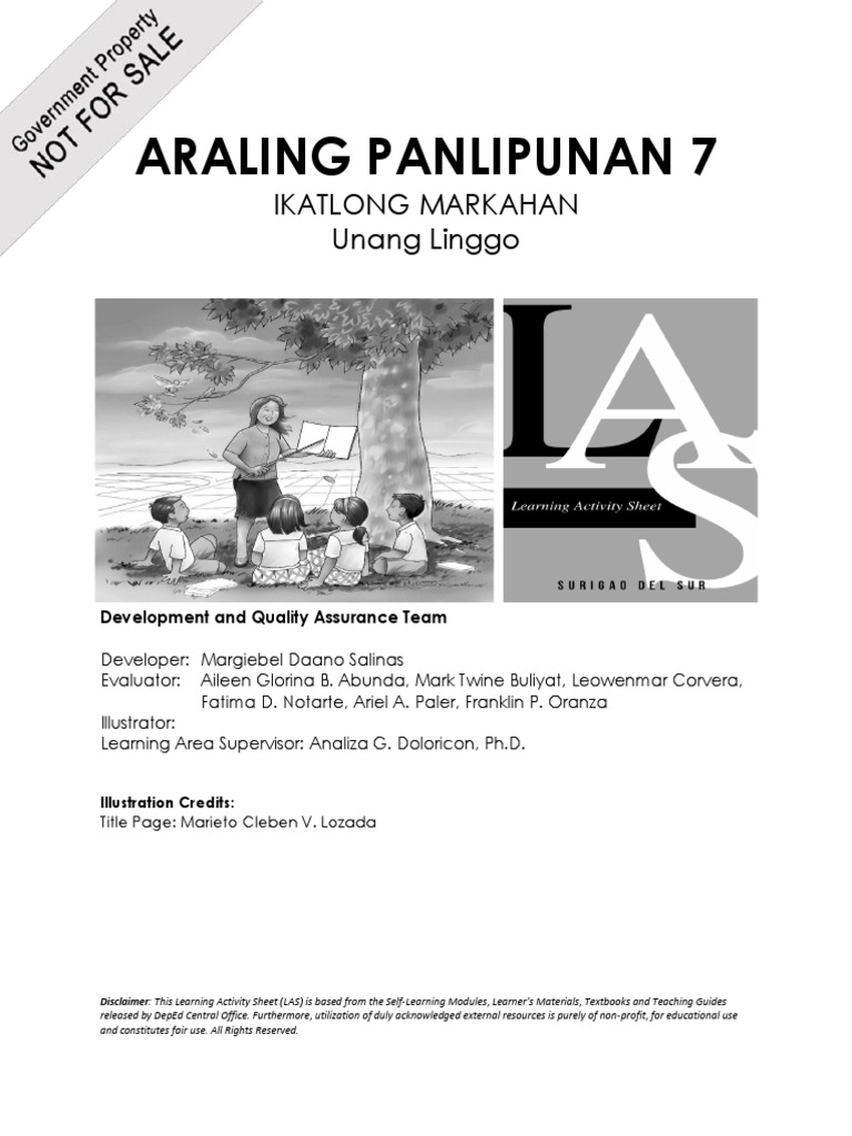 Araling Panlipunan 7: Ikatlong Markahan Unang Linggo | PDF