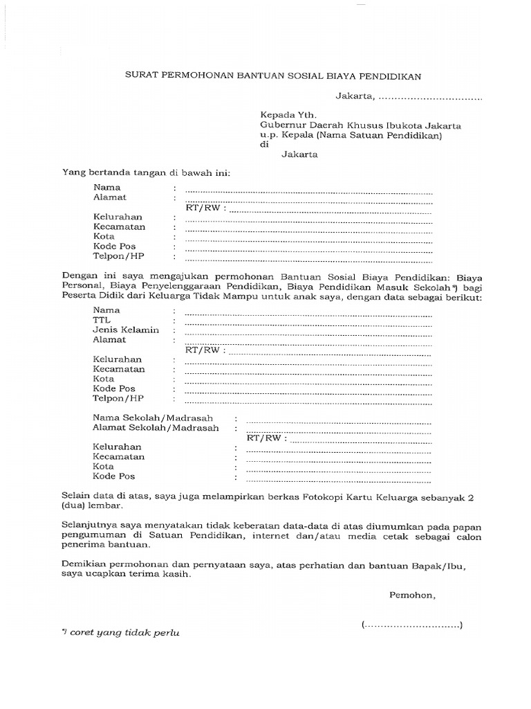 Surat Permohonan Bantuan Pendidikan | PDF