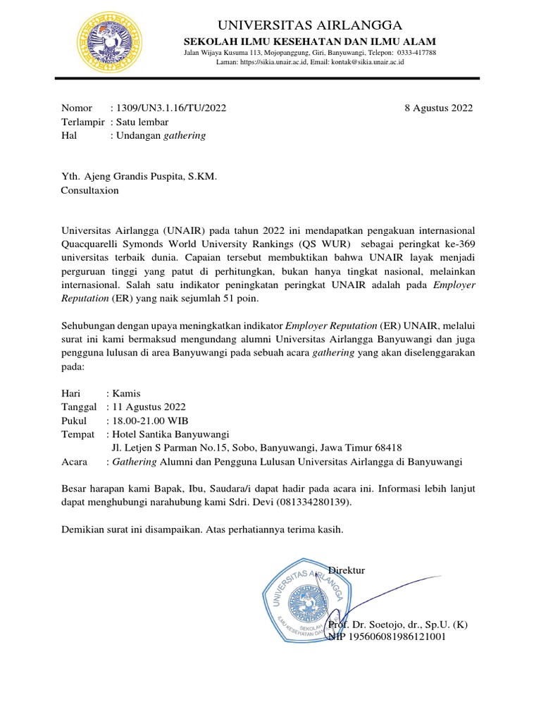 Undangan Gathering Alumni UNAIR Banyuwangi | PDF